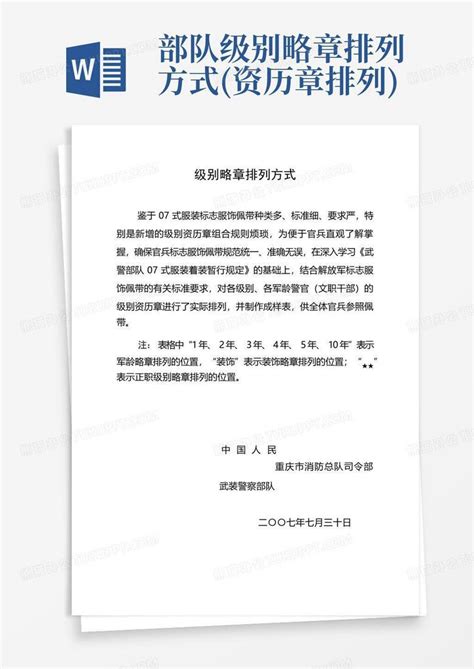 部队级别略章排列方式 资历章排列 Word模板下载 编号ldbkjbyd 熊猫办公