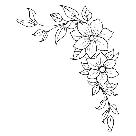 Цветочная граница Художественный контур Иллюстрация изолированный белый фон 8 Премиум Ai