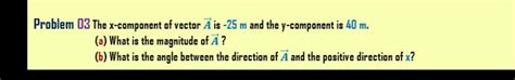 SOLVED Problem The X Component Of Vector A Is M And The Y
