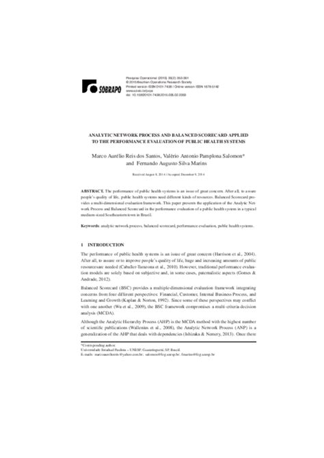 Pdf Analytic Network Process And Balanced Scorecard Applied To The Performance Evaluation Of