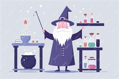 Caricatura De Mago De Laboratorio Con Frasco Vector Premium Generado