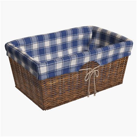 Rectangular Wicker Basket With Fabric Dark Brown 3d Model Download