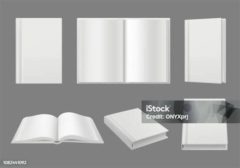 책 표지 템플릿입니다 깨끗 한 화이트 3d 페이지 소책자 또는 잡지 벡터 현실 이랑 절연 3차원 형태에 대한 스톡 벡터 아트 및 기타 이미지 3차원 형태 가냘픈