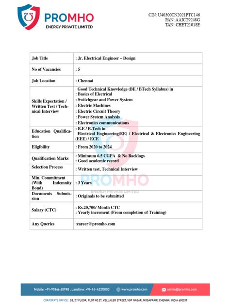 Job Description Jr Engineer Des Promho Download Free Pdf Specification Technical