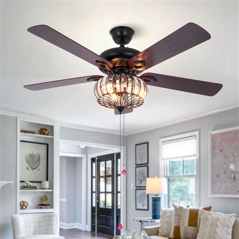 Rosdorf Park 52 Crystal Ceiling Fans With Lights Remote Black