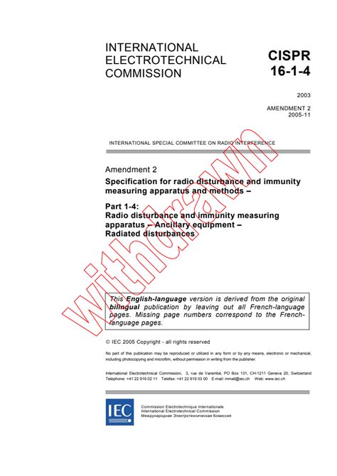 Cispr 16 1 4 2003 Amd2 2005 Amendment 2 Specification For Radio Disturbance And Immunity