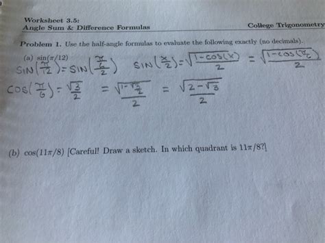 Solved Worksheet Angle Sum Difference Formulas Chegg Com