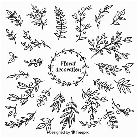 Ручной обращается цветочные элементы декора Бесплатно векторы