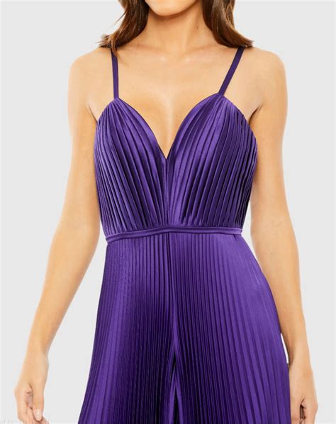 Purple Pleated Plunge Neck Wide Leg Jumpsuit Mac Duggal