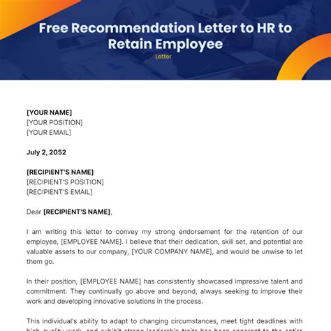 Recommendation Letter To Hr To Retain Employee Template Edit Online