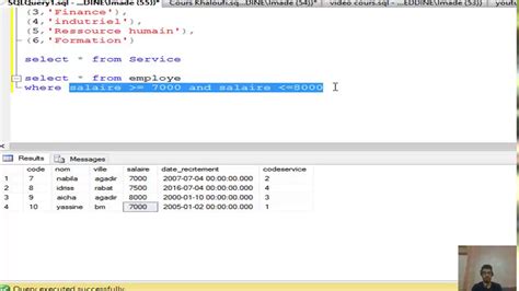 9 cours sgbd1 sql server l opérateur logique between darija youtube