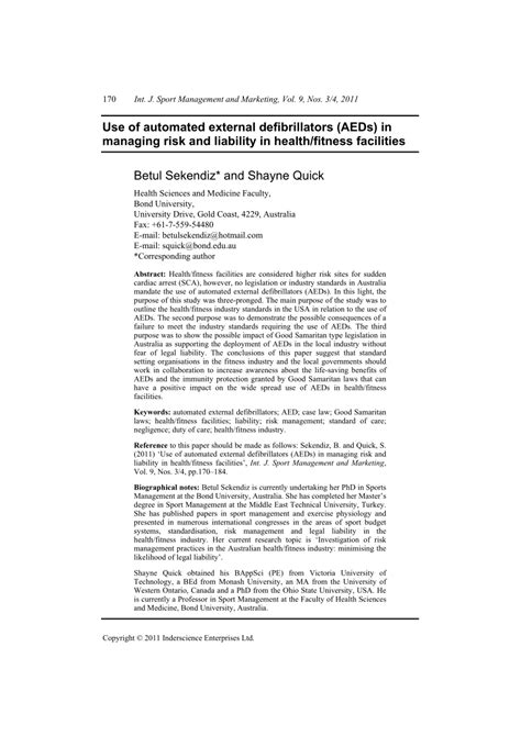 Pdf Use Of Automated External Defibrillators Aeds In Managing Risk And Liability In Health
