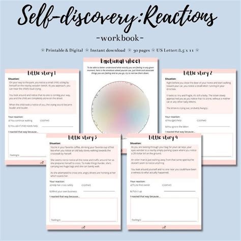 Self Discovery Reaction Workbook Self Discovery Journal Etsy Workbook Emotions Wheel Self