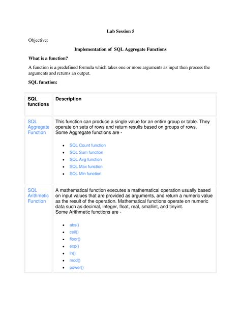 Lab 5 Lab Lab Session 5 Objective Implementation Of Sql Aggregate