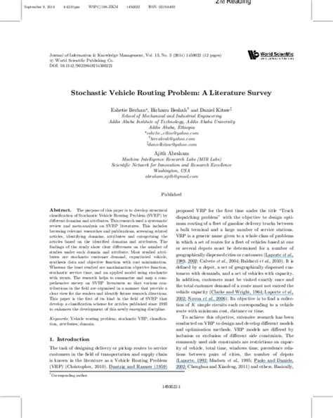 Pdf Stochastic Vehicle Routing Problem A Literature Survey