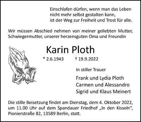 Traueranzeigen Von Karin Ploth Trauerinberlinde