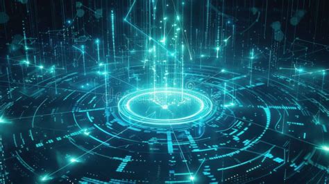 Futuristic Digital Interface With Glowing Blue Holographic Data Streams And Circuits Stock