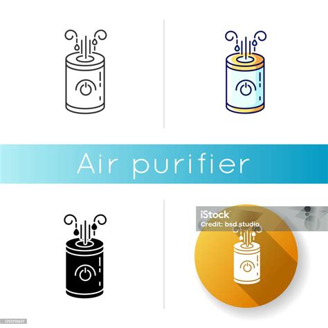 공기 청정기 아이콘 가정용 가습기 이오니저 수기화기 천식 예방 시스템 헬스케어 국내 장치 리니어 블랙 및 Rgb 색상 스타일 격리된 벡터 그림 0명에 대한 스톡 벡터 아트