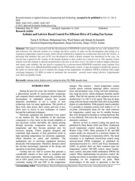 Arduino And Labview Based Control For Efficient Drive Of Cooling Fan
