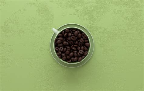 커피 한 잔과 사실적인 커피 콩 플랫 레이 3d 렌더링 배경 커피 콩의 질량을 닫습니다 가득 찬에 대한 스톡 사진 및 기타 이미지 Istock