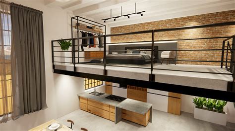 3d 렌더링 인테리어 하우스 현대 오픈 거실 공간 부엌 로프트 스타일 듀플렉스 아파트 레지던스 홈 장식 고급 인테리어 디자인입니다 0명에 대한 스톡 사진 및 기타 이미지