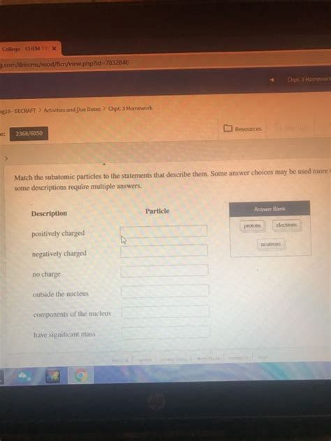 Solved Match The Subatomic Particles To The Statements That Chegg
