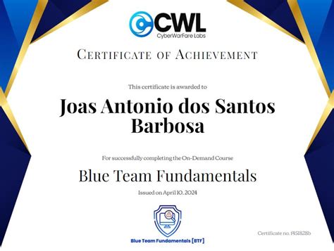 Blue Team Fundamentals Done By Cyberwarfare Labs Joas A Santos Posted On The Topic Linkedin