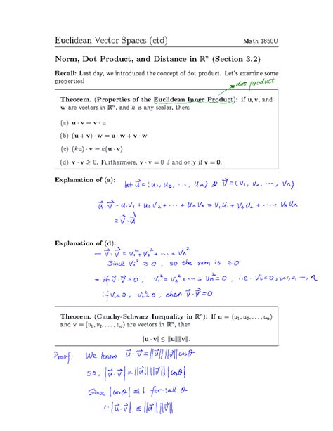 Lecture 9 Posted Summer Leture Notes Euclidean Vector Spaces Ctd