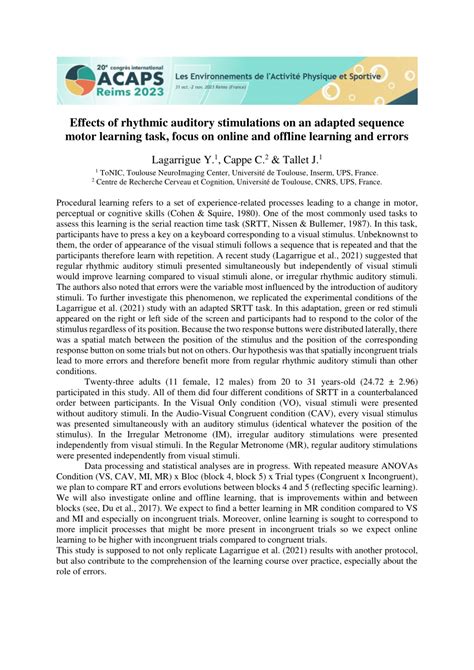 Pdf Effects Of Rhythmic Auditory Stimulations On An Adapted Sequence