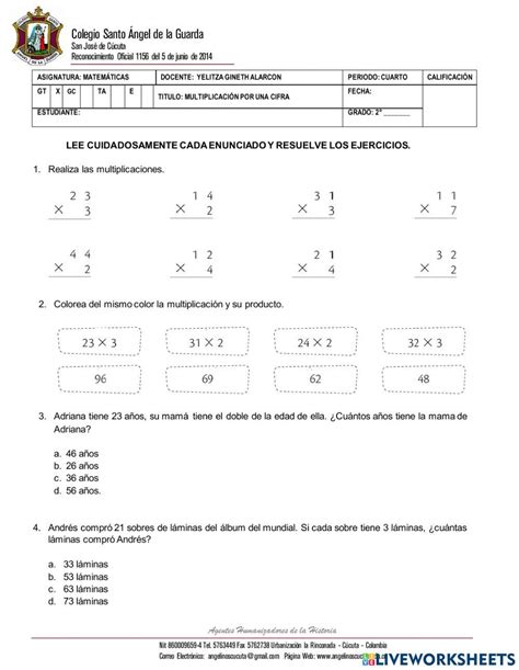 Multiplicacion Por Una Cifra Online Pdf Activity Live Worksheets