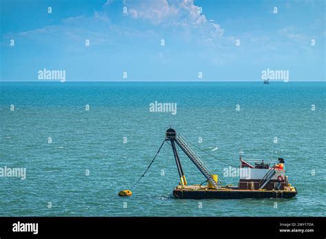 Port Canaveral Florida Usa July 30 2023 Small Cable Roller Floating Platform On Greenish