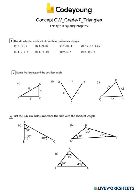 Triangle Inequality Property Concept Cw Worksheet Live Worksheets