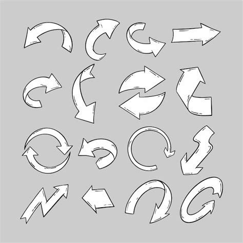 손으로 그린 화살표 아이콘 다양한 방향으로 화살표 아이콘을 설정 낙서 벡터 일러스트 레이 션 프리미엄 벡터