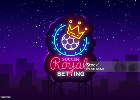 베팅 축구 네온 사인 로고 네온 스타일 로얄 개념 라이트 배너 밝은 밤 내기 스포츠 광고 디자인 요소 도박 카지노를 내기 하는
