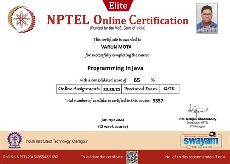 Varun Mota On Linkedin Excited To Announce Completion Of Nptels Java Programming Certification