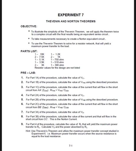 experiment 7 thevenin and norton theorems objective