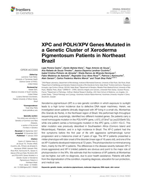 Pdf Xpc And Polhxpv Genes Mutated In A Genetic Cluster Of Xeroderma