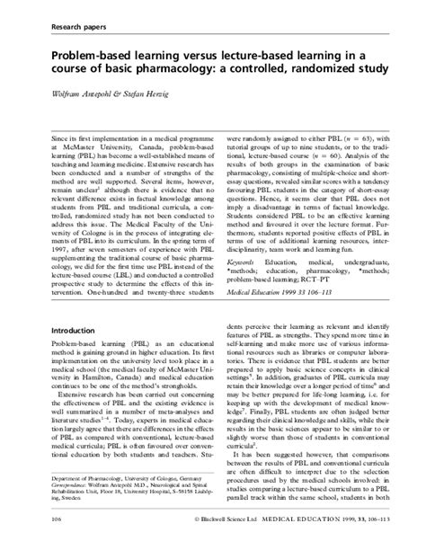 Pdf Problem‐based Learning Versus Lecture‐based Learning In A Course