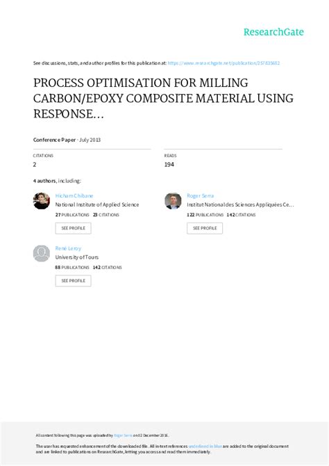 Pdf Process Optimisation For Milling Carbon Epoxy Composite Material