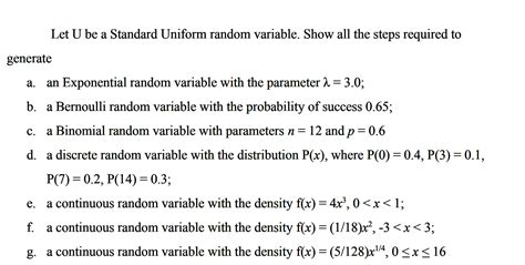 Solved Let U Be A Standard Uniform Random Variable Show All