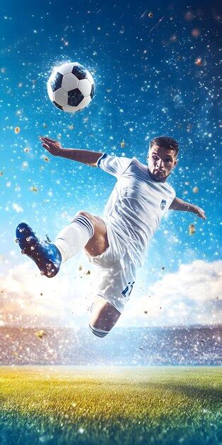Soccer Player Kicking Ball In Midair Premium Ai Generated Image