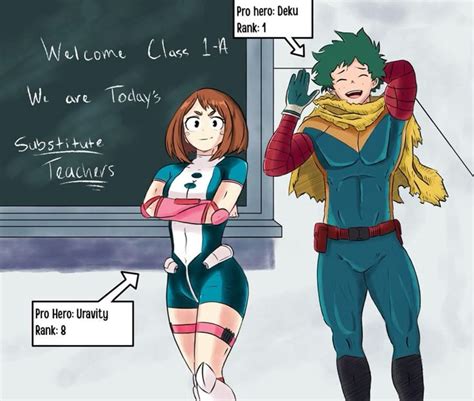 Pro Heroes Uravity And Deku As Ua Substitute Teachers Hero Cute Anime Character My Hero