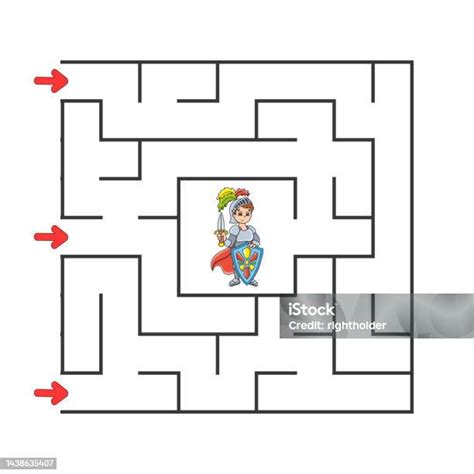 광장 미로 아이들을위한 게임 아이들을위한 퍼즐 만화 캐릭터 미로 수수께끼 올바른 길을 찾으십시오 논리적 및 공간적 사고의 발전 벡터 그림입니다 0명에 대한 스톡 벡터 아트