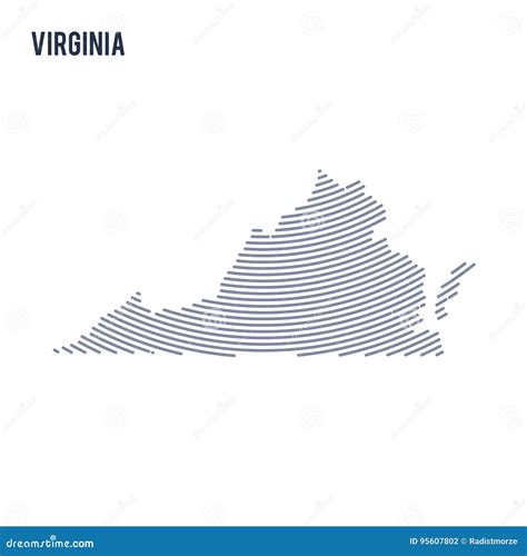 Vector Abstract Hatched Map Of Of State Of Virginia With Curve Lines Isolated On A White