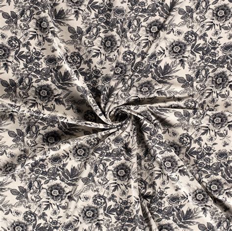 Viskoze ar linu Melni ziedi gr m² EK Audumi