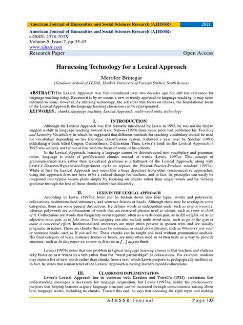 Harnessing Technology For A Lexical Approach Pdf Vocabulary