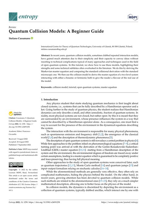 Pdf Quantum Collision Models A Beginner Guide