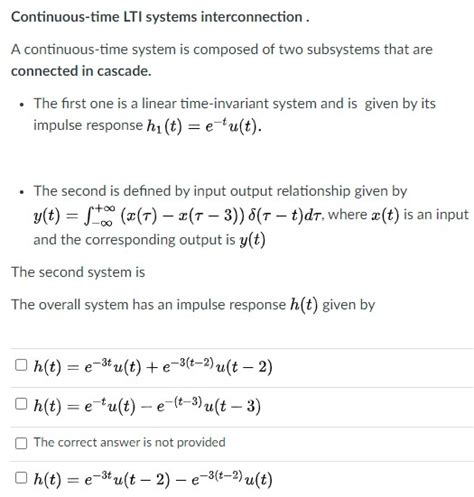 Solved Continuous Time Lti Systems Interconnection A