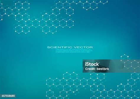 6 각형는 분자 분자 구조입니다 유전과 화학 화합물입니다 화학 의학 과학 및 기술 개념입니다 기하학적 추상 배경입니다 원자 Dna와 신경 벡터 0명에 대한 스톡 벡터 아트