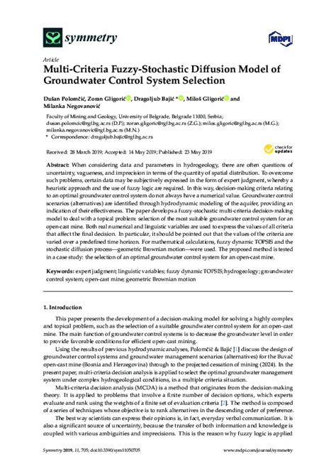 Pdf Multi Criteria Fuzzy Stochastic Diffusion Model Of Groundwater Control System Selection